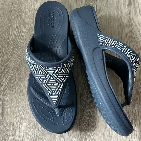 CROCS | Shoes | Crocs Dual Comfort Monterey Diamante Wedge Navy Blue ...